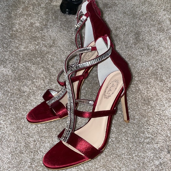 Shoes | Soldred Wine Colored Heels With Diamonds | Poshmark